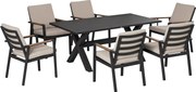 Outsunny 7dílná jídelní souprava pro zahradní patio - 1 stůl + 6 židlí s polštáři, weatherproof hliníkový rám, černá + šedá | Aosom