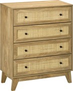 HOMCOM Úzká komoda se 4 zásuvkami a rattanovými předními deskami - 80x35x95 cm | Aosom