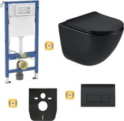 Závěsný set GEBERIT Duofix Basic+ WC LENA Rimless 48 x 36 cm + pomalu padající deska Slim, černá, 3322XX85+39100185