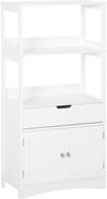 Kleankin Koupelnová skříňka se 3 policemi, šuplíkem a 2 dveřmi – Moderní skříňka na podlaze pro kuchyň, ložnici a obývací pokoj 60x33x122,5 cm Bílá |