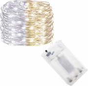 LED řetěz Nano Duo - 10m, 100LED, 3xAA, bílá/žlutá