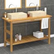 Koupelnová skříňka s umyvadly z krémového mramoru masivní teak 3096578