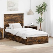 Postel s úložným prostorem se zásuvkou Kouřový dub 90 x 190 cm 3409591