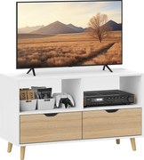 HOMCOM TV skříňka s 2 policemi a zásuvkou, 99 cm dlouhý TV stolek pro televizi, TV jednotka do obývacího pokoje, Bílá, 99 x 39 x 58,3 cm | Aosom