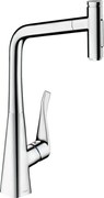 Hansgrohe Metris Select M71, kuchyňská páková baterie 320, vytahovatelná sprška, 2jet, sBox, chromová, HAN-73816000