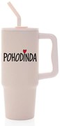 POHODINDA - růžová cestovní termoska s barevným víčkem 900 ml