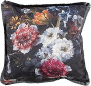 Dekorační polštář s výplní a motivem květů a třásněmi - 45*45*4 cm