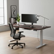Výškově nastavitelný stůl OfficeTech D, 160 x 80 cm, šedá podnož, wenge
