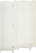 HOMCOM 4-panelový Rozdělovací Panel 160 x 170 cm Bambusový Skládací Předěl na Soukromí pro Obývací Pokoj Bílý | Aosom