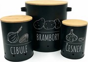 Orion Sada 3 dóz na cibuli, česnek a brambory, plechové s bambusovým víčkem BLACK CZ