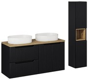 Koupelnová sestava Nova Black s deskou, umyvadly a skříňkami 120 cm černá/dub evoke