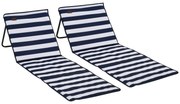 Sada 2 skládacích nastavitelných plážových podložek Outsunny s taškou na přenášení a sáčkem na časopisy, ocel a tkanina Oxford v modré a bílé barvě |…