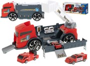 Creative Corner Transportér TIR 2v1 parkovací garáž hasiči + 3 auta červená