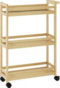 HOMCOM 3-vrstvý bambusový koupelnový regál na kolečkách do obývacího pokoje a kuchyně 55x20x75 cm přírodní | Aosom