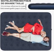Outsunny Nafukovací matrace pro 2 osoby s integrovanou ruční pumpou, sametový povrch, ideální na kempování a cestování - 203D x 152Š x 22V cm, modrá |