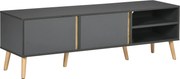 HOMCOM TV Stánek pro televizory do 55 palců, skandinávský design, 2 dveře, 2 police s vedením kabelů, 150 x 35 x 45 cm, tmavě šedá
