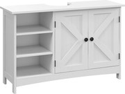 Kleankin Dřevěná Skříňka Pod Umyvadlo s Podstavcem, 2 Dveře a Nastavitelné Policemi, Bezpečnostní Zajištění, Moderní Design, Nosnost 31 kg, 90x30x60 c