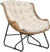 Outsunny Zahradní lehátko, ratanový vzhled, venkovní křeslo, s polštářem, kovový rám, 75x101x90 cm, přírodní/khaki/černá barva