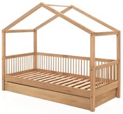 Domečková dětská postel z dubového dřeva v přírodní barvě s výsuvným lůžkem 90x200 cm Forrest – Vipack