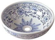 Sapho Priori - Umyvadlová mísa, průměr 41 cm, bez přepadu, bílá s modrým vzorem PI012