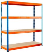 Fistar Regál 180x160x45 cm PROFESIONÁLNÍ, lakovaný 4-policový, nosnost 1600 kg - MODRO-ORANŽOVÝ