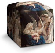 Sablio Taburet Cube Panna s anděly - William-Adolphe Bouguereau: 40x40x40 cm