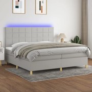 Box spring postel s matrací a LED světle šedá 200x200 cm textil