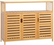 HOMCOM 3-dveřová bambusová komoda se policemi do obývacího pokoje, jídelny a předsíně, přírodní 100x35x82 cm | Aosom