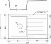 Mexen Bruno, dřez granitový 795x495x200 mm, 1-komorový, černá se zlatým sifonem a zlatá dřezová baterie Rita, 6513-77-670300-50