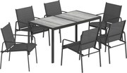 Sada zahradního nábytku sedací souprava 150 x 80 cm stůl se 6 prodyšnými židlemi vzhled dřeva ocelový rám černý