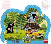 DINO Puzzle obrysové Krtek (Krteček) se žlutým autem 31x23cm skládačka 25 dílků dn311312