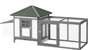 PawHut Kurník pro Bantamky 196 x 76 x 97 cm s hnízdící krabicí, výběhem a bidýlkem, dřevěný domek pro malé zvířata, šedý | Aosom