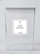 Samolepka na dózu Samolepka na dózu CUKR KRYSTAL – bílá, 5 × 5 cm, základní písmo