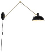 Retro nástěnná lampa černá s bronzem - Milou