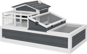 Školní domeček pro ropuchy, 2 podlaží, pro vnitřní i venkovní použití, balkon, jedlové dřevo, šedá barva