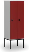 Dřevěná šatní skříňka S4 s podnoží, 2 oddíly, 1871 x 600 x 500 mm, demont, RFID zámek, šedá/červená
