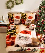 3 dílné 3D povlečení Polycotton Vánoční Cat 200x140cm+90x70cm TiaHome