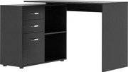 HOMCOM Rohový stůl pro PC se 2 šuplíky a otevřenými policemi, L-tvarovaný stůl z dřeva a kovu, 117x83,5x76 cm, Černý | Aosom
