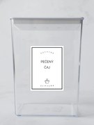 PEČENÝ ČAJ – bílá samolepka na dózu, základní písmo, 6 × 8 cm | DomaLEP