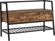 HOMCOM Botník s lavicí a úložným prostorem, vintage prostorově úsporná lavička na boty z dřeva a kovu, rustikální hnědá, 90x37x60cm | Aosom