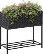 Vyvýšený záhon Outsunny z polyratanu s nožičkami a policí, 70 x 30 x 72 cm, hnědý pro zahradu balkon terasu | Aosom.de