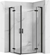 Rea Hugo Double, 2-křídlý sprchový kout 100 (dveře) x 100 (dveře) x 205 cm, 6mm čiré sklo, černý profil, REA-K6602
