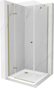 Mexen Roma sprchový kout 70 x 70 cm, 6mm sklo, zlatý profil-čiré sklo + slim sprchová vanička 5cm, 854-070-070-50-00-4010