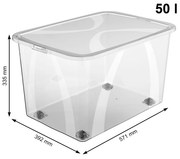 Úložný box, transparentní krabice s víkem, Rotho LONA, 57x39x34 (50l)