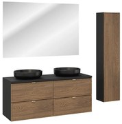 Koupelnová sestava s deskou, skříňkami, umyvadly a zrcadlem Talia Casella 120 cm černý mat/dub casella