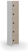 Šatní skříňka S1 s úložnými boxy, 5 boxů, 1850 x 300 x 500 mm kódový zámek, béžové dveře