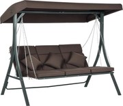 Outsunny 3-místná houpací lavice Hollywood, houpací lavice s nastavitelnou sluneční clonou, zahradní houpadlo s polstry, unese až 270 kg, kov, textil,