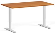 Výškově nastavitelný stůl, 140x80 cm, 1 motor, bílá podnož, třešeň