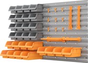 DURHAND 44-dílný organizér na nářadí na zeď 95x54 cm s 28 stohovatelnými boxy a různými háčky šedý a oranžový | Aosom