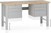 Výškově nastavitelný dílenský stůl G7, buková spárovka, 1700 x 685 x 840-1040 mm, 2x kontejner, 6 zásuvek, šedá